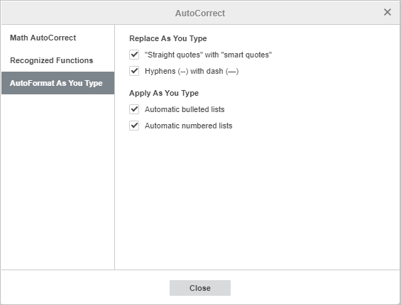 AutoCorrect Features