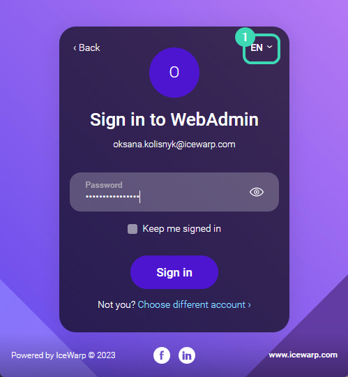 Log in to WebAdmin