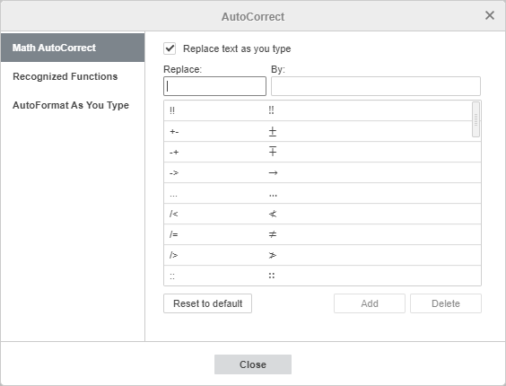 AutoCorrect Features