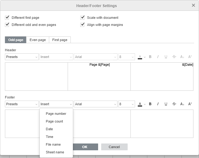 Insert headers and footers