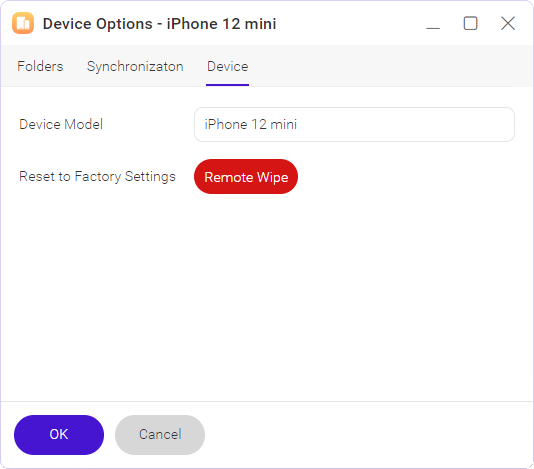 Device options dialog