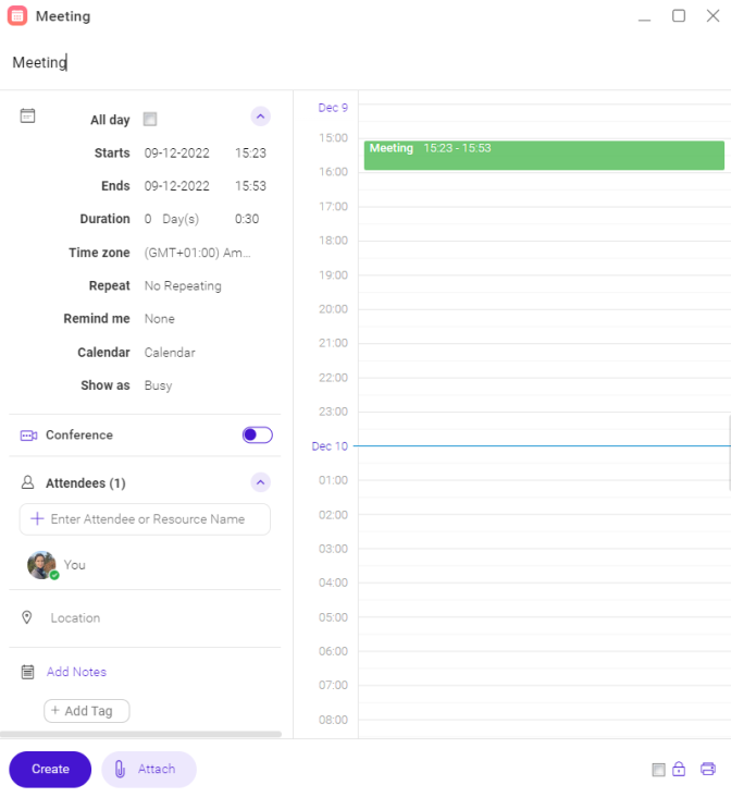 How to create calendar entry